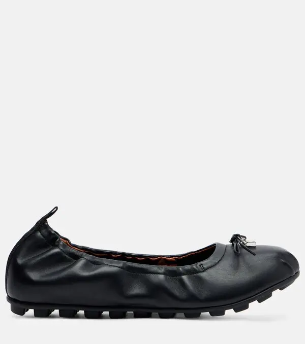 Hogan Olympia Leather Ballerina Flats - Black
