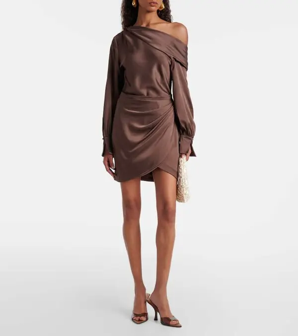 Simkhai Cameron Draped One-shoulder Mini Dress - Brown