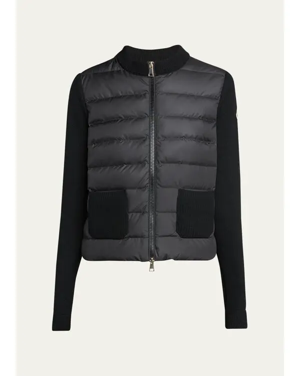 Moncler Padded Wool Zip-up Cardigan - Black