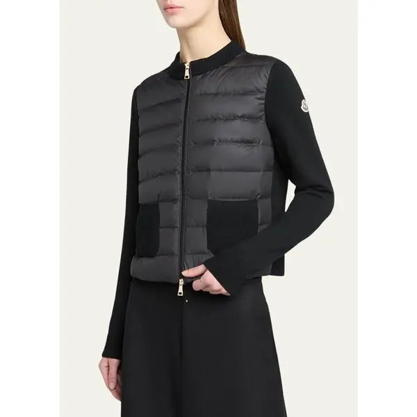 Moncler Padded Wool Zip-up Cardigan - Black