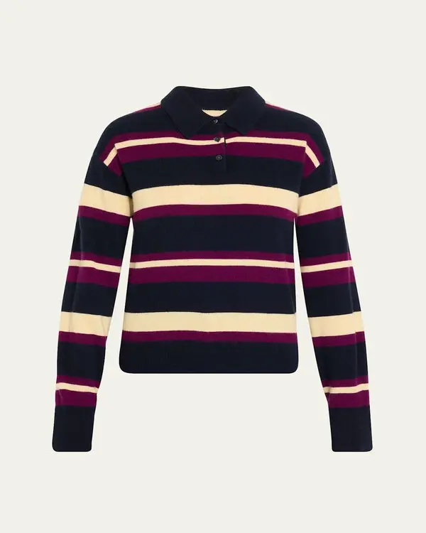 Guest In Residence Collegiate Striped Cashmere Polo