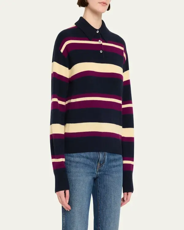 Guest In Residence Collegiate Striped Cashmere Polo