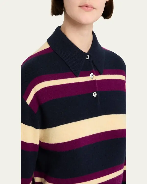 Guest In Residence Collegiate Striped Cashmere Polo