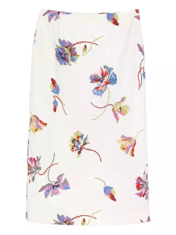 La DoubleJ Floral-print Straight Skirt - White