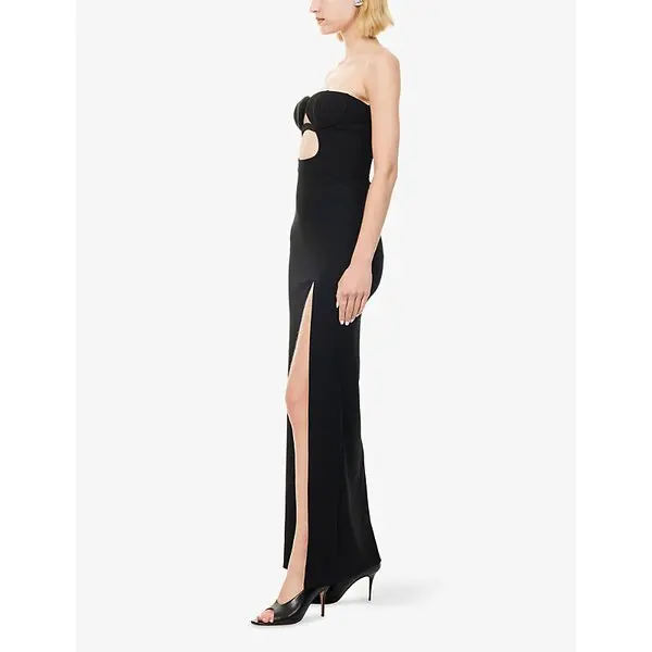 Nensi Dojaka Padded-Bra Strapless Woven Maxi Dress - Black | Editorialist