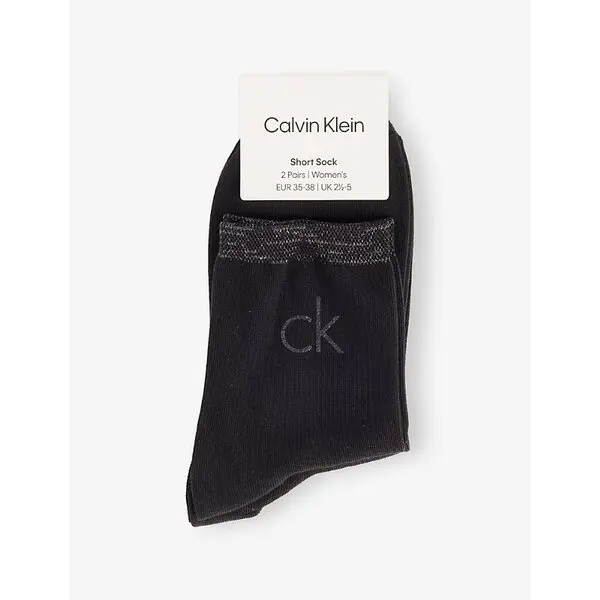 Calvin Klein Branded Pack Of Two Woven Socks - Black