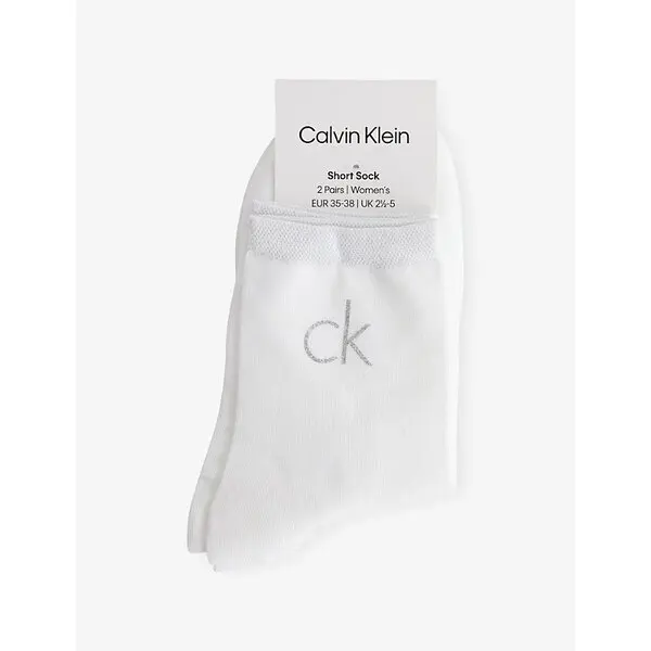Calvin Klein Branded Pack Of Two Woven Socks - White