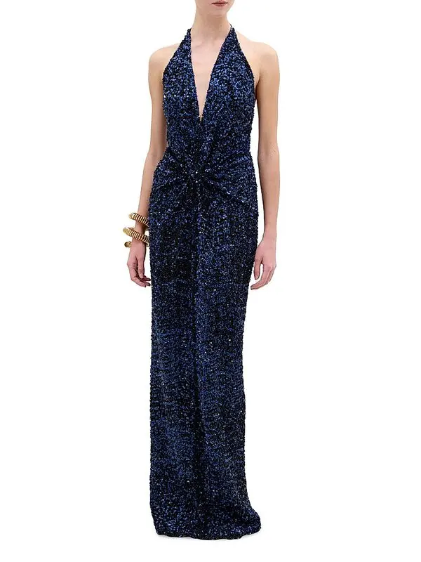 Silvia Tcherassi Aiko Sequined Halter Gown