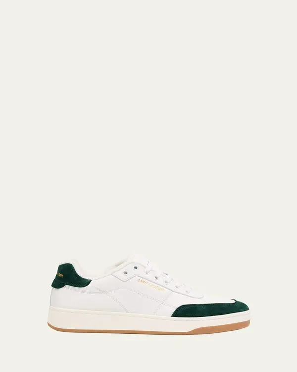 Saint Laurent Sl61 Leather And Suede Low-top Sneakers - White/dark Green