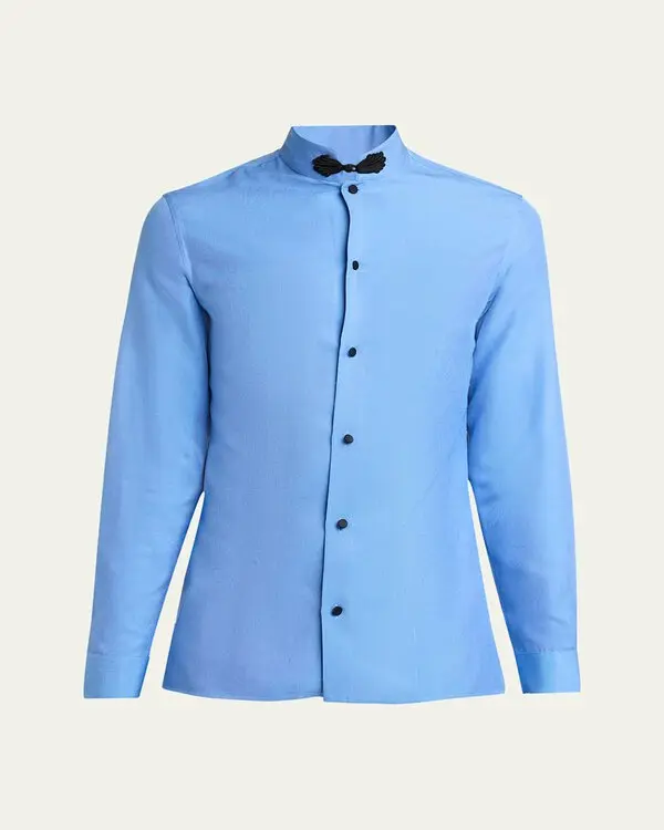 Valentino Garavani Silk Shantung Toggle Band-collar Sport Shirt