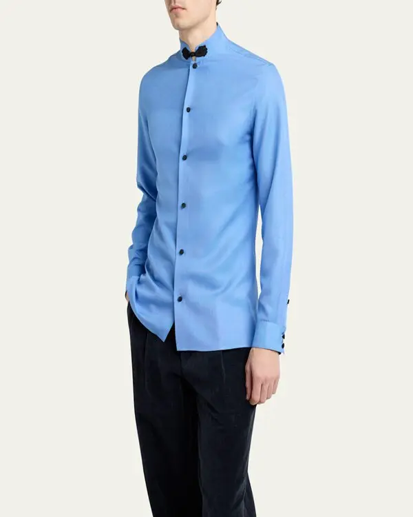 Valentino Garavani Silk Shantung Toggle Band-collar Sport Shirt