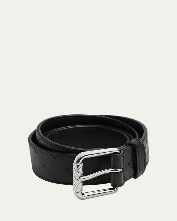 Bottega Veneta Intrecciato Embossed Leather Belt - Titanium