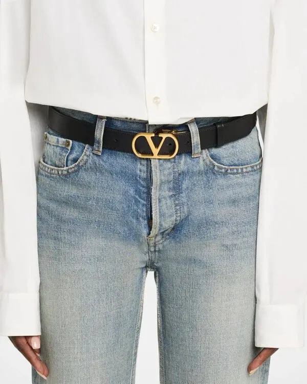 Valentino Garavani Vlogo Signature Reversible Leather Belt - Nero/butter White