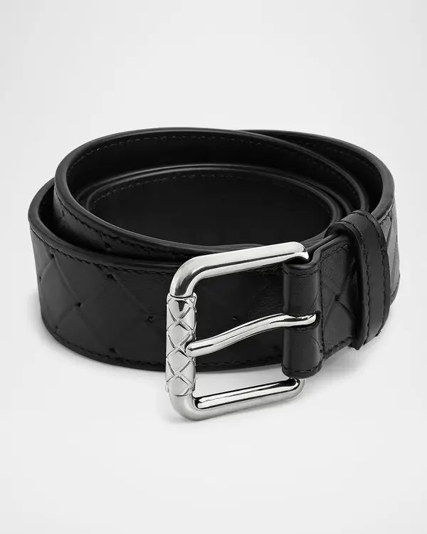 Bottega Veneta Intrecciato Stamp Leather Belt - Titanium