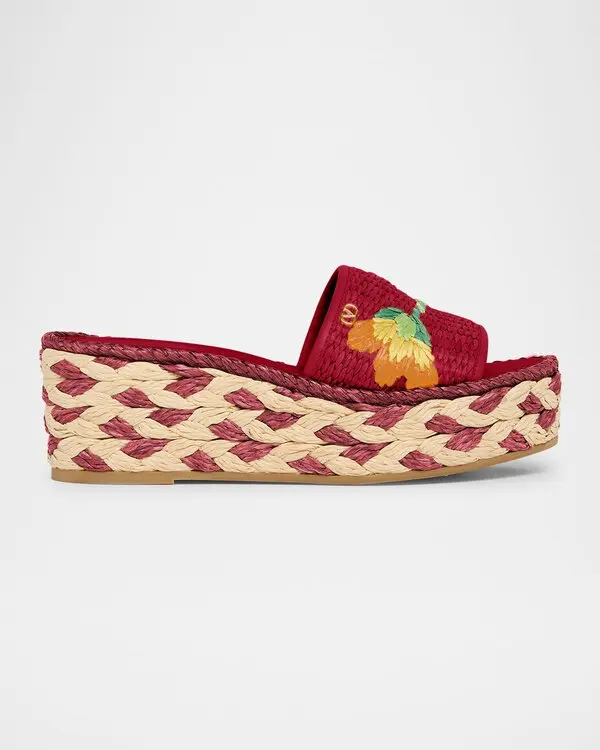 Valentino Garavani Bribri Floral Flatform Espadrille Sandals - Classic Red