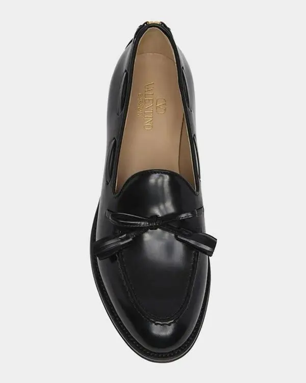 Valentino Garavani Bowshire Leather Loafers - Black