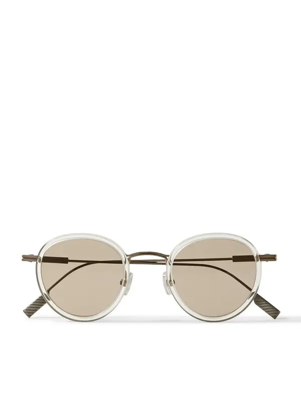 Zegna Round-frame Titanium And Acetate Sunglasses - Silver