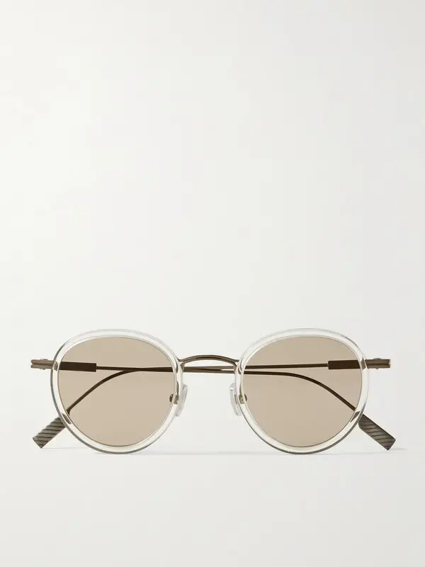 Zegna Round-frame Titanium And Acetate Sunglasses - Silver