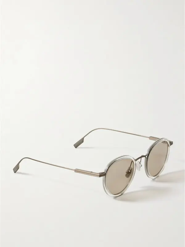 Zegna Round-frame Titanium And Acetate Sunglasses - Silver