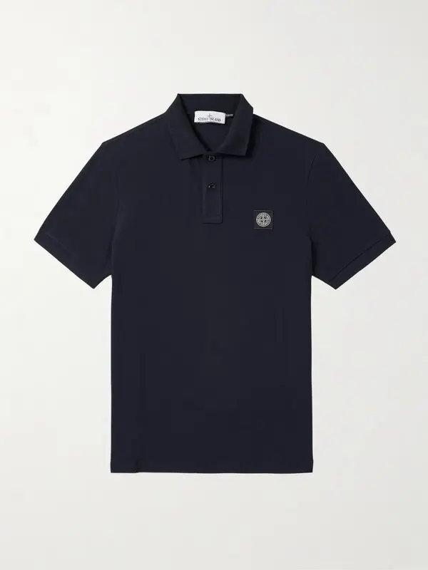 Stone Island Organic Cotton-blend Piqué Polo Shirt - Blue