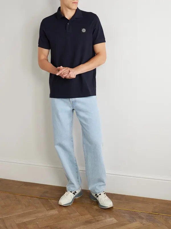 Stone Island Organic Cotton-blend Piqué Polo Shirt - Blue