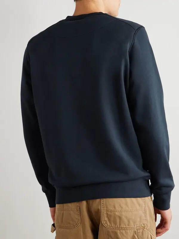 Stone Island Logo-appliquéd Garment-dyed Organic Cotton-jersey Sweatshirt - Blue