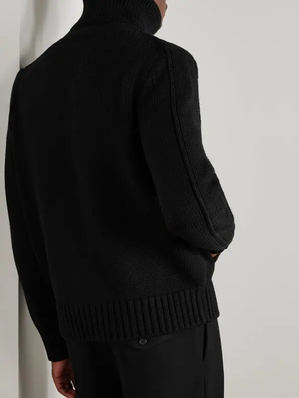 TOM FORD Leather-trimmed Ribbed Merino Wool Bomber Jacket