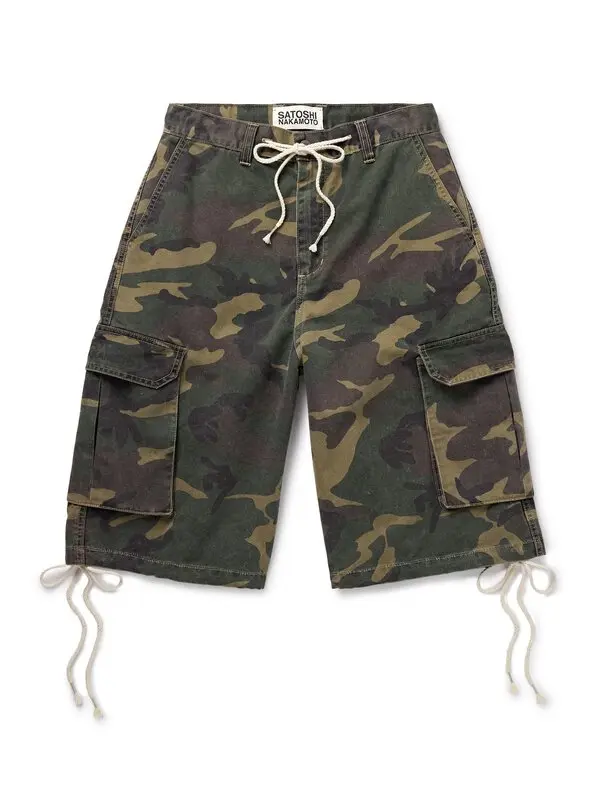 SATOSHI NAKAMOTO Straight-leg Camouflage-print Cotton-blend Twill Drawstring Shorts - Green
