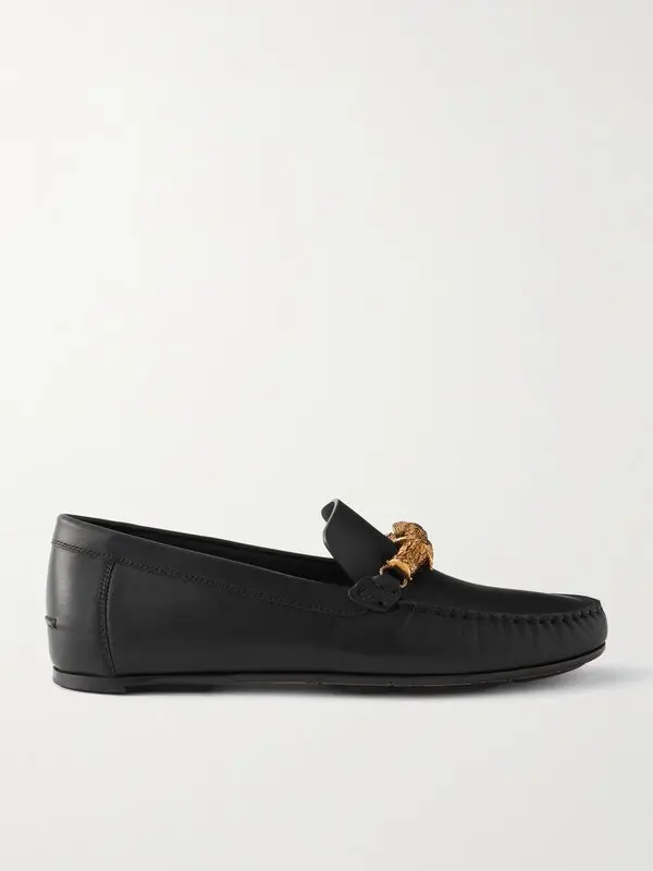 Manolo Blahnik Apollonio Embellished Leather Driving Shoes - Black
