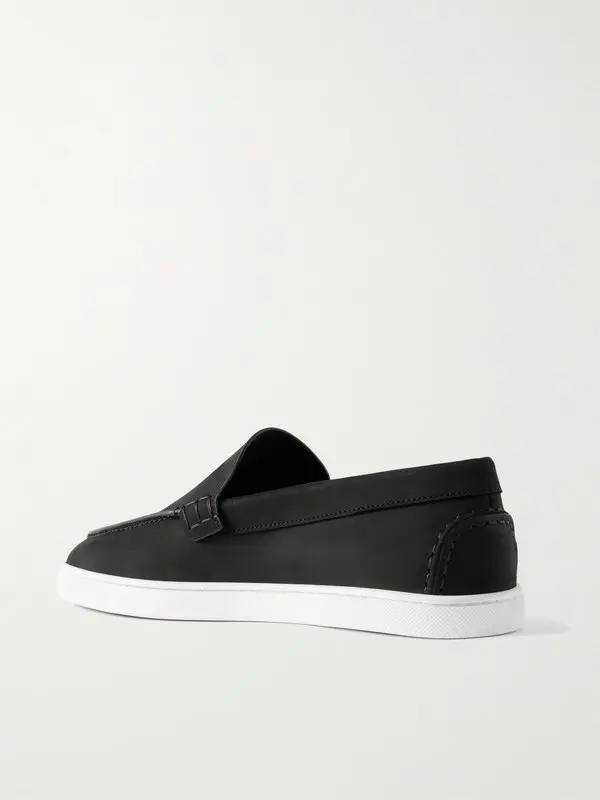 CHRISTIAN LOUBOUTIN Moonboat Logo-embossed Nubuck Loafers - Black