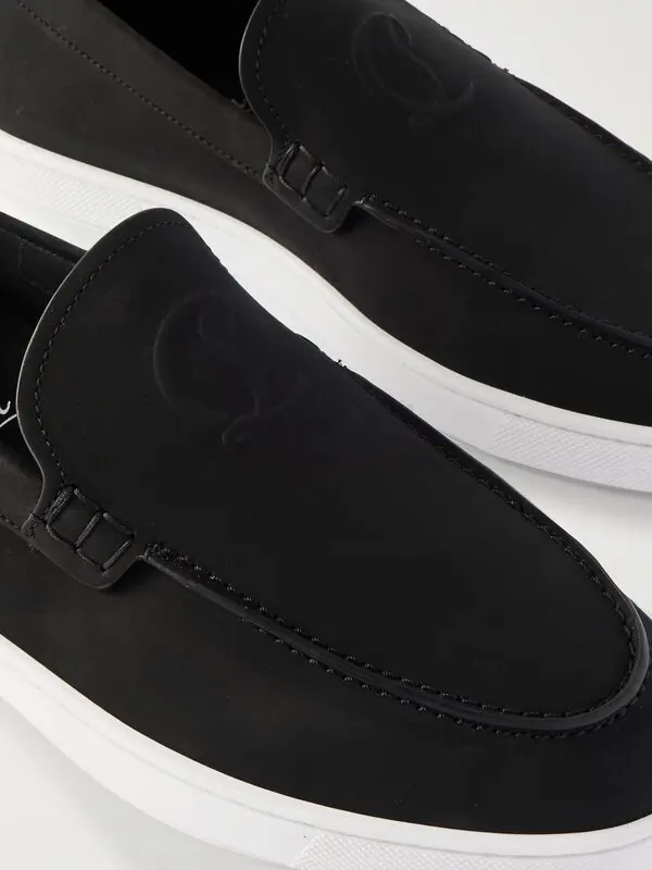 CHRISTIAN LOUBOUTIN Moonboat Logo-embossed Nubuck Loafers - Black