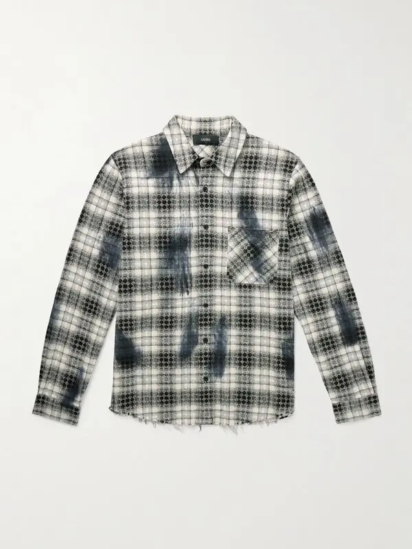 Amiri Frayed Checked Cotton-flannel Shirt