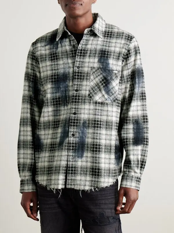 Amiri Frayed Checked Cotton-flannel Shirt