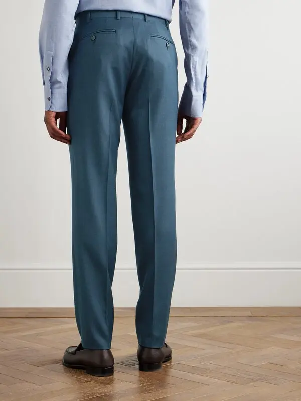 Canali Tapered Pleated Checked Wool Trousers - Blue
