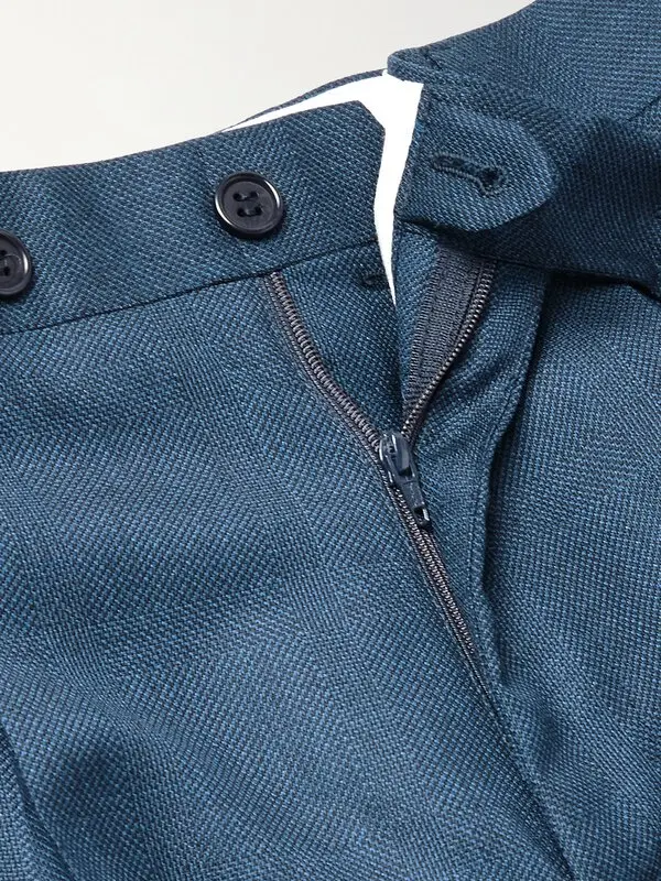 Canali Tapered Pleated Checked Wool Trousers - Blue
