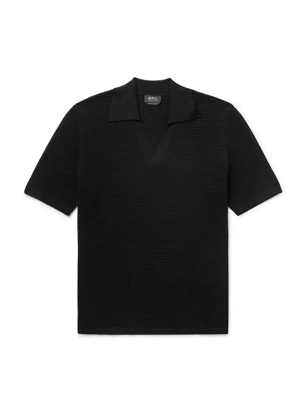 A.p.c. Livio Ribbed Cotton Polo Shirt - Black