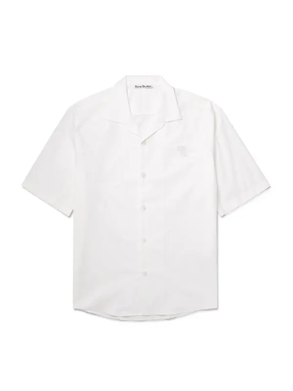 Acne Studios Solon Camp-collar Oversized Embroidered Cotton-piqué Shirt - White