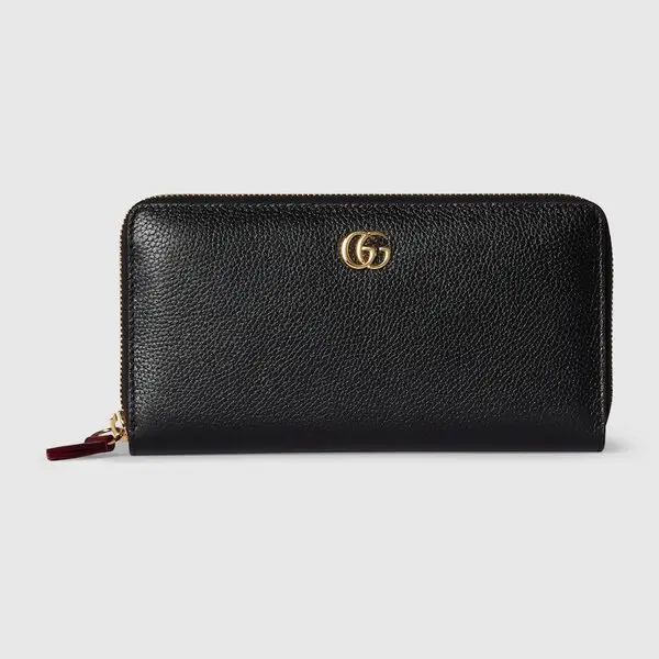 Gucci Bi-color Gg Marmont Zip Around Wallet Leather - Black