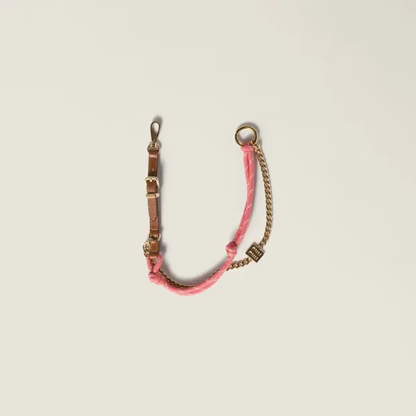 Miu Miu Leather, Cord And Metal Trick Keyring - Cognac/tamarind