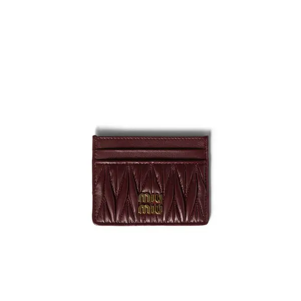 Miu Miu Matelassé Nappa Leather Card Holder - Burgundy