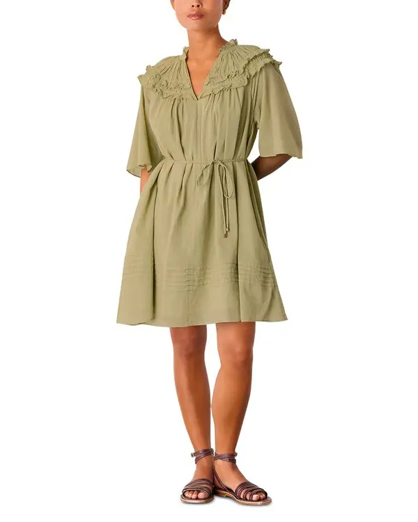 Whistles Petite Cotton Frill Mini Dress - Khaki - 30% Off | Editorialist