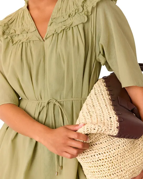 Whistles Petite Cotton Frill Mini Dress - Khaki - 30% Off | Editorialist
