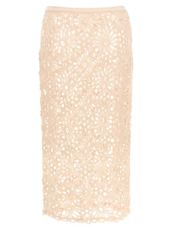 Norma Kamali Crochet Floral Skirt - Pink