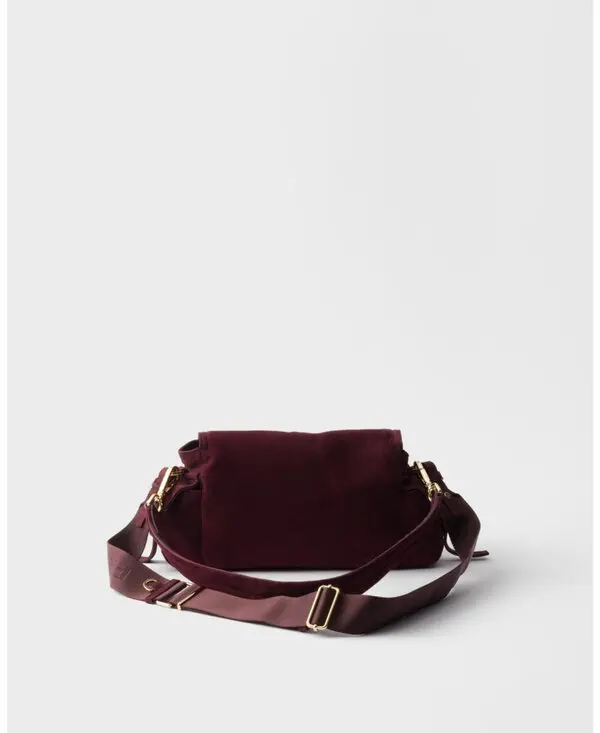 Prada Suede Shoulder Bag With Flap - Burgundy