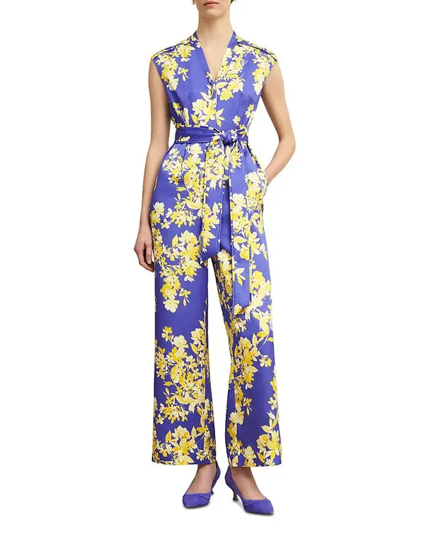 HOBBS LONDON Macey Belted Jumpsuit - Blue Multi