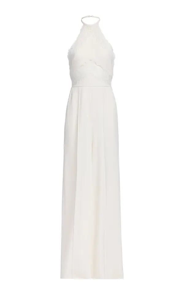 Elie Saab Cady & Lace Jumpsuit - White