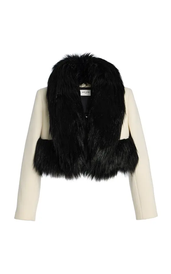 Burc Akyol Faux-fur Trimmed Cropped Wool Coat - Black,white