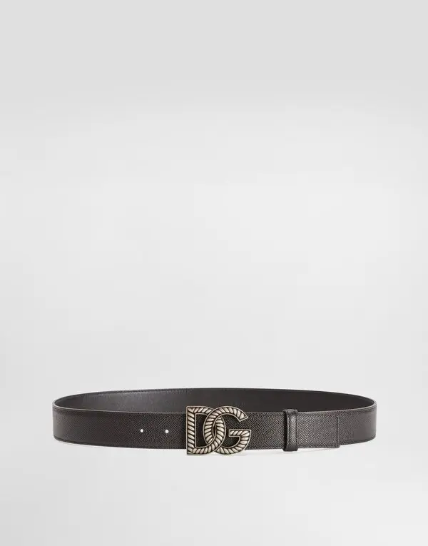 Dolce & Gabbana Alpine Calfskin Belt With Dg Buckle - Black