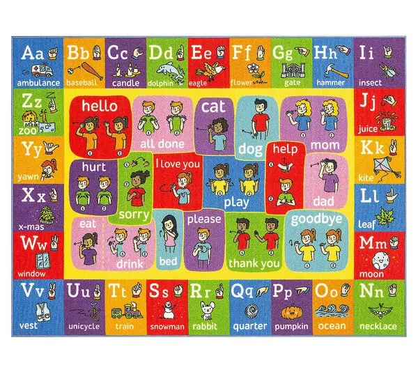 KC CUBS Abc Alphabet: Asl Sign Language Rug 5 X7 - One-color