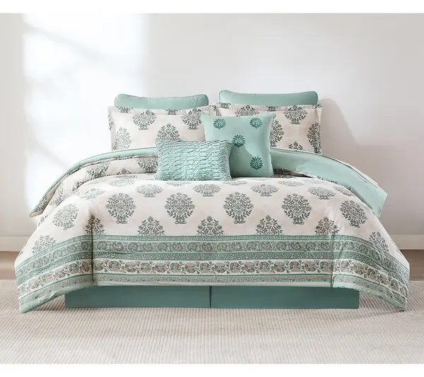 LUSH DECOR Sofia Flower Block Cotton Comforter Pc Set King - One-color